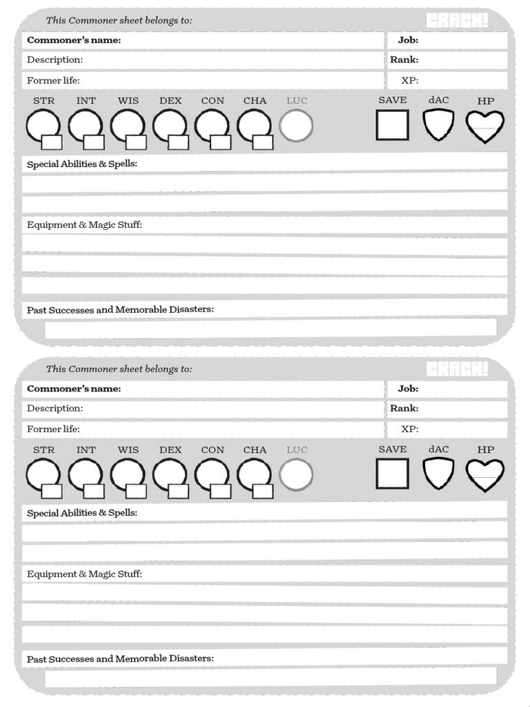 Crack! - Commoner Sheet | PDF