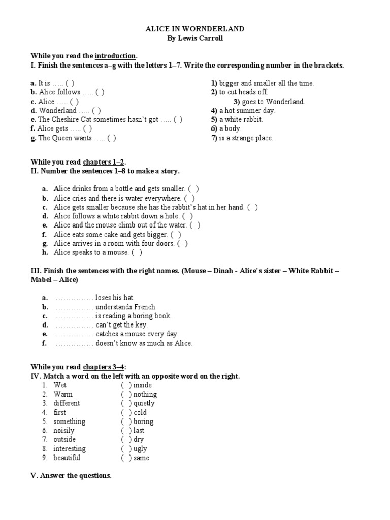 Alice in Wonderland Activity Worksheets | PDF | Alice's Adventures In ...