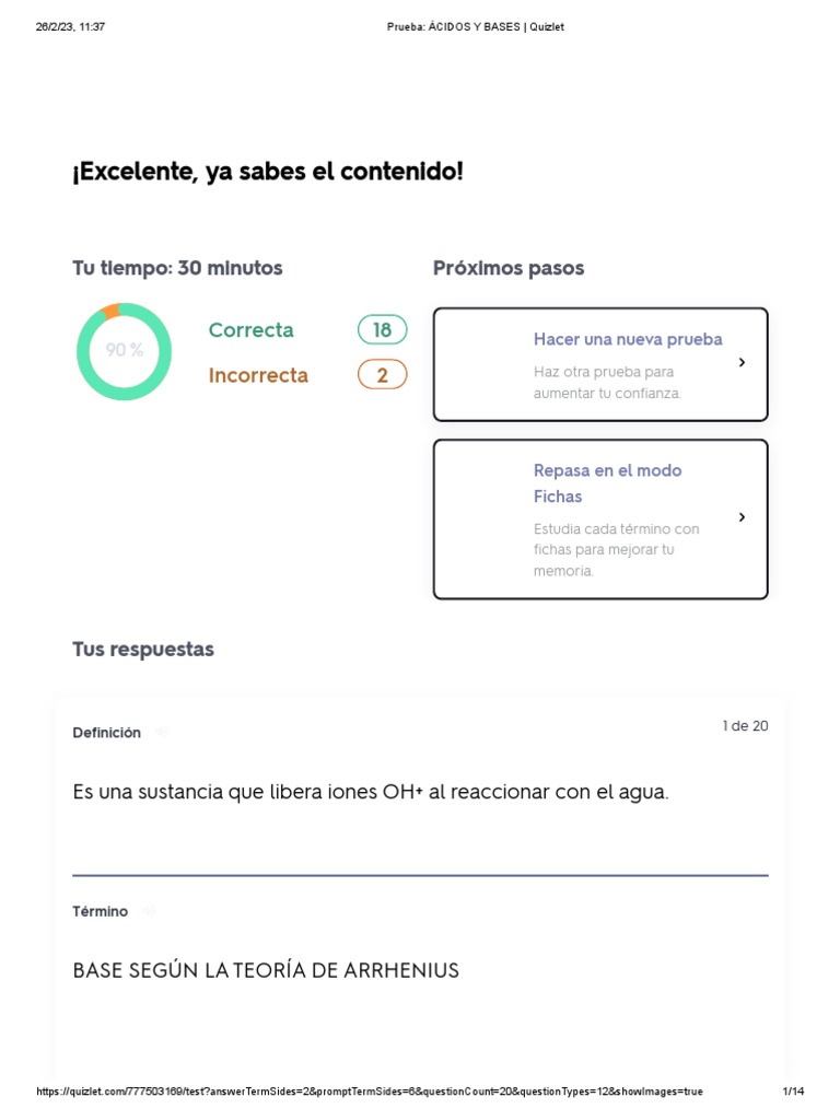 Prueba - ÁCIDOS Y BASES - Quizlet Javier Ali Zamora Hernandez | PDF ...