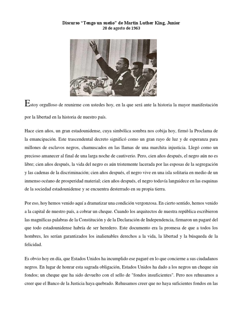 Discurso "Tengo un sueño" de Martin Luther King | PDF | Justicia ...