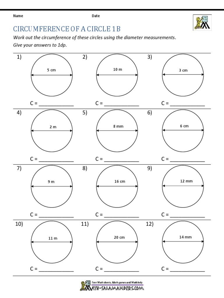 Circumference of a Circle Worksheet | PDF