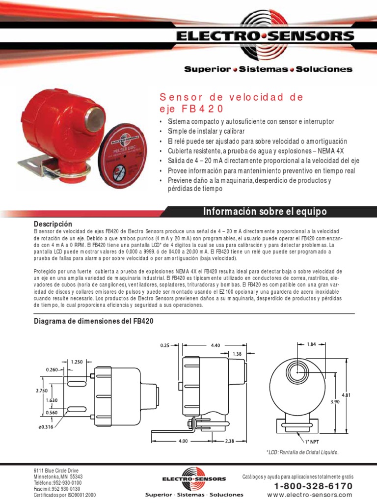 Electro Sensors FB420 - Speed Sensor SP | PDF | Relé | Tornillo