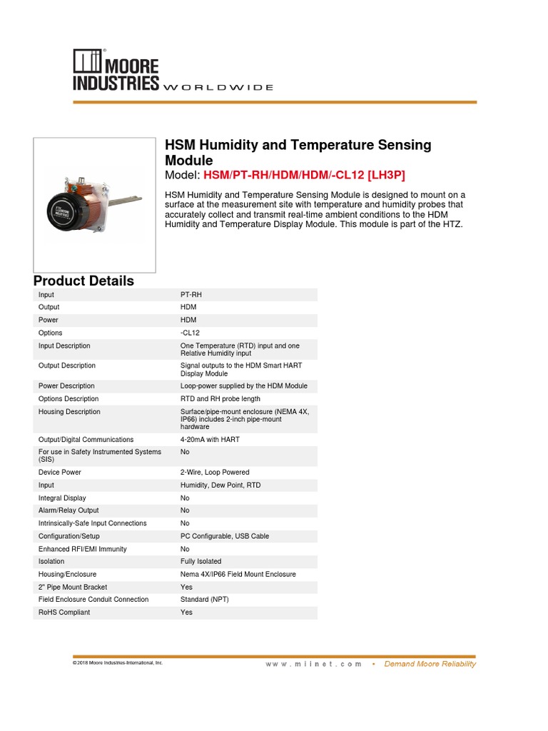 Moore Industries HSM-PT-RH Humidity - Temperature | PDF