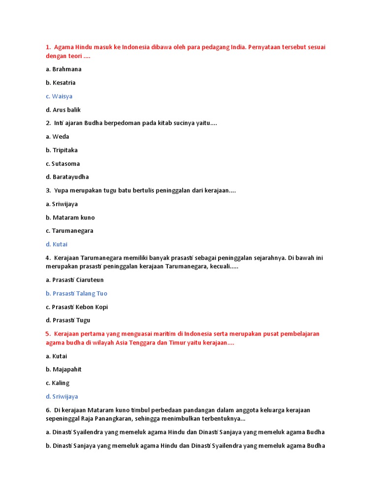 Soal Pilihan Ganda Kerajaan Hindu Budha | PDF