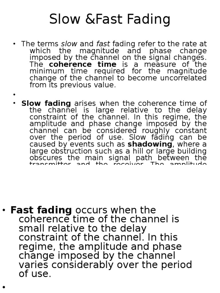 Slow &fast Fading: Slow Fading Arises When The Coherence Time of | PDF ...