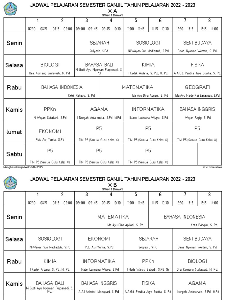 Jadwal Siswa Baru p5 2022-2023 | PDF