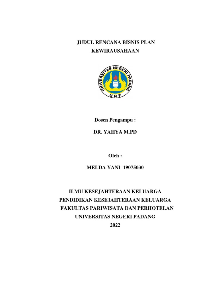Judul Rencana Bisnis Plan - Melda Yani 19075030 | PDF