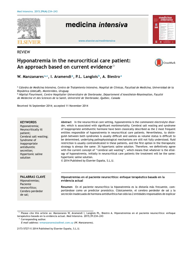 Hyponatremia in The Neurocritical Care Patient | PDF | Traumatic Brain ...