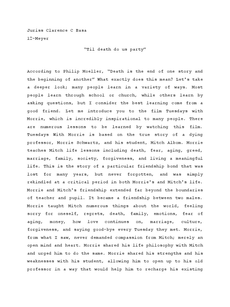 Lessons on life and death from Tuesdays with Morrie | PDF