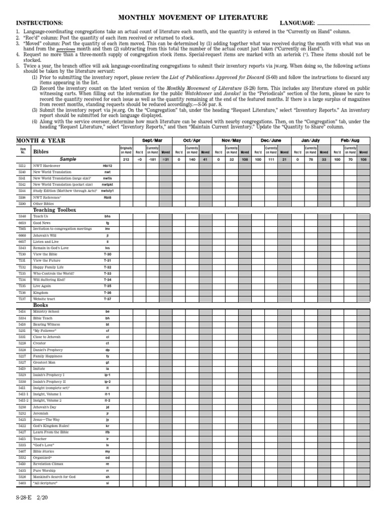 Monthly Movement of Literature: Instructions: Language | PDF ...
