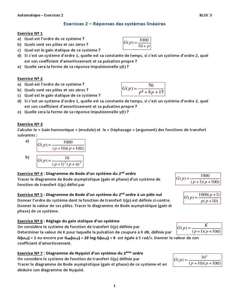 Auto1 Exercices2 | PDF | Régulation | Ingénierie des télécommunications