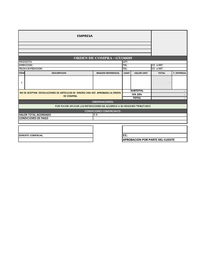 Orden de Compra Formato 2020 33333 | PDF