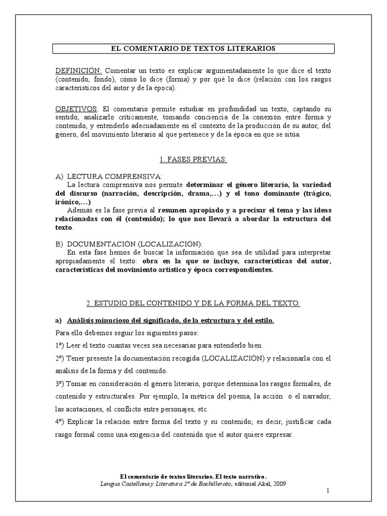 El Comentario de Textos Literarios | PDF | Narración | Poesía