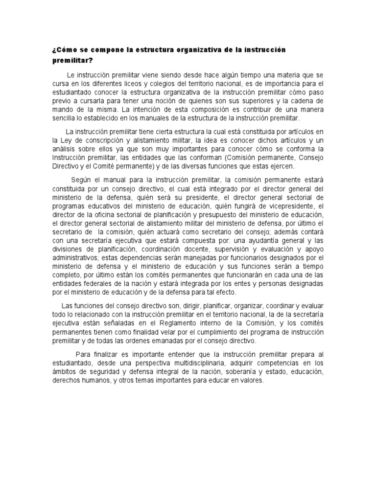 Cómo Se Compone La Estructura Organizativa de La Instrucción Premilitar ...