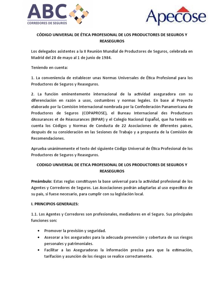 Código Ético de Productores de Seguros | PDF | Seguro | Reaseguro