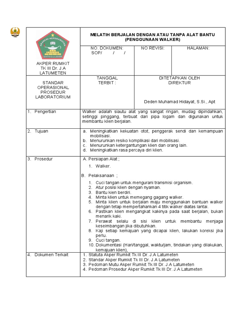SOP Penggunaan Walker untuk Klien | PDF