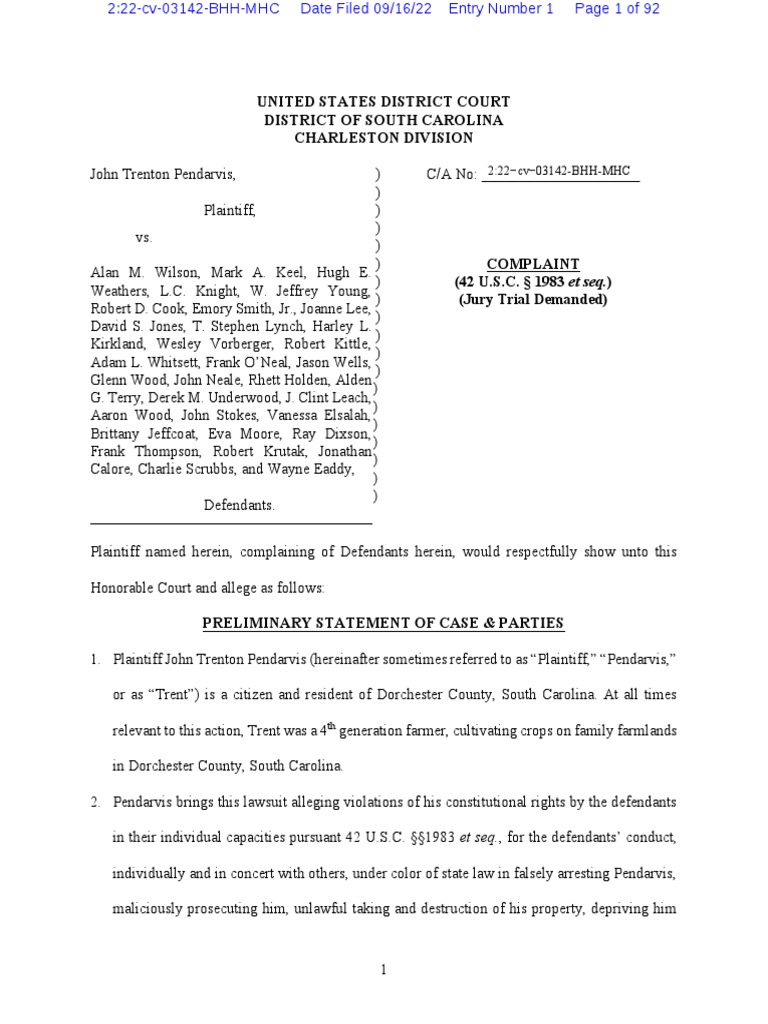 2022.09.16 - Pendarvis Complaint Filed | PDF | Cannabis | Lawsuit