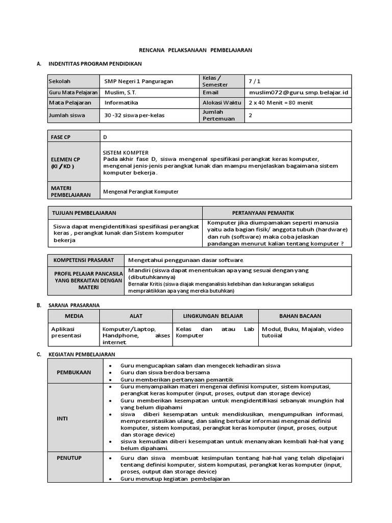 Muslim RPP CGP SISTEM KOMPUTER | PDF | Karier & Perkembangan | Seni