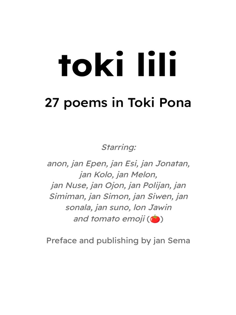 Toki Lili 27 Poems in Toki Pona | PDF | Languages | Foreign Language Studies