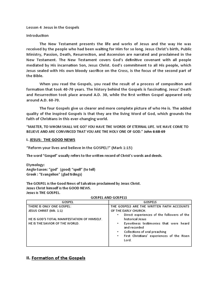 Lesson 4 Jesus in The Gospels 1 | PDF | Jesus | Gospels