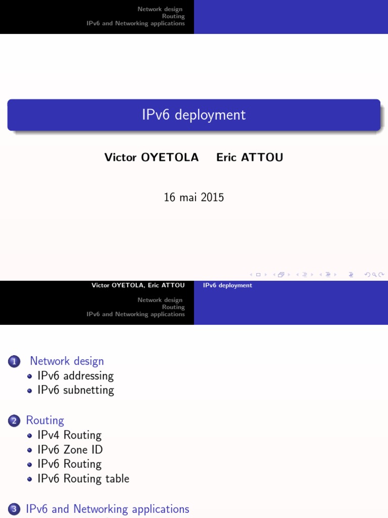 Ipv6 Deployment: Victor Oyetola Eric Attou | Download Free PDF | I Pv6 | Domain Name System