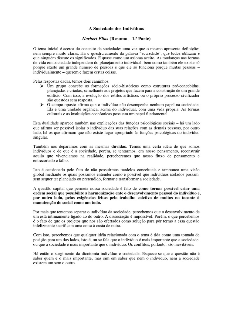 Texto 1 - A Sociedade Dos Individuos | PDF | Sociedade | Humano