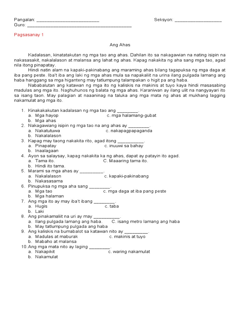 Pagsasanay Sa Pagbasa 6 | PDF