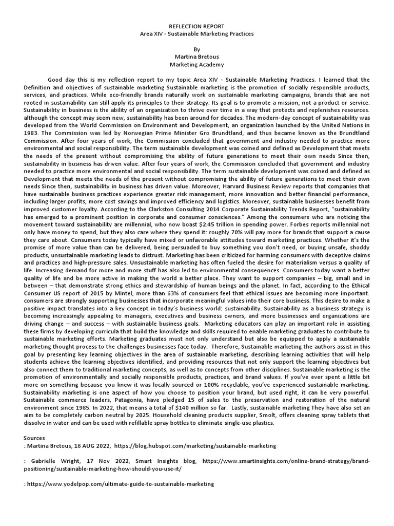 Sustainable Marketing Reflection | PDF | Sustainability | Marketing