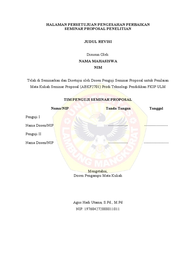 Halaman Pengesahan Perbaikan Sempro | PDF