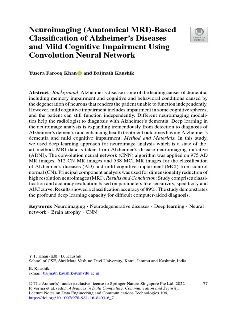 Neuroimaging (Anatomical MRI) - Based Classification of Alzheimer's ...