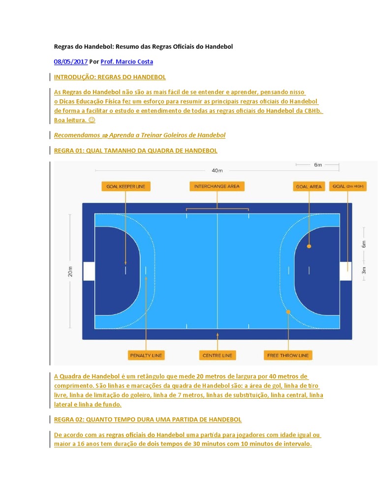 Regras Do Handebol | PDF | Esportes | Esportes coletivos