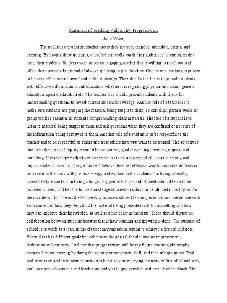 Statement of Teaching Philosophy Progressivism | Download Free PDF | Teachers | Schools