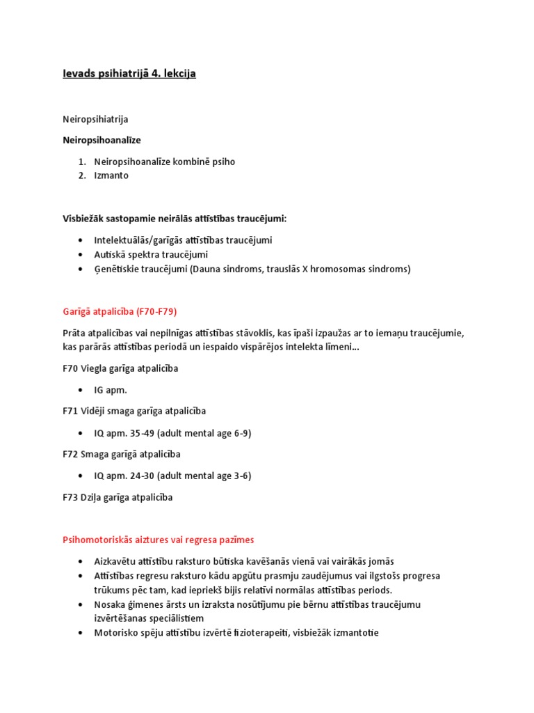 Ievads Psihiatrijā 4. Lekcija | PDF