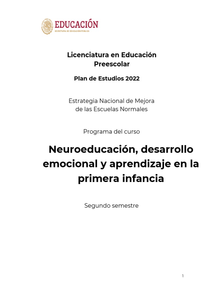Neuroeducación, Desarrollo Emocional y Aprendizaje en La Primera Infancia | PDF | Plan de ...