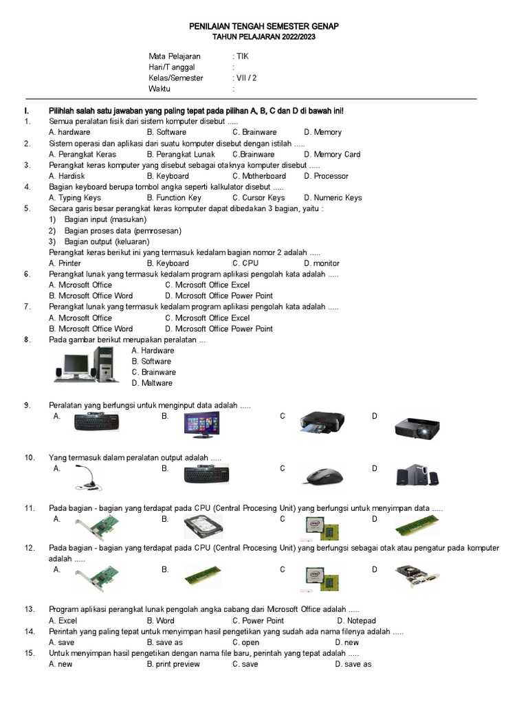 PTS TIK KELAS 7 SEMESTER 2 DG Jawaban | PDF | Komputer