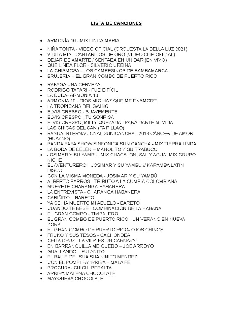 Lista de Canciones de Armonía 10 | PDF | Musica Latinoamericana ...