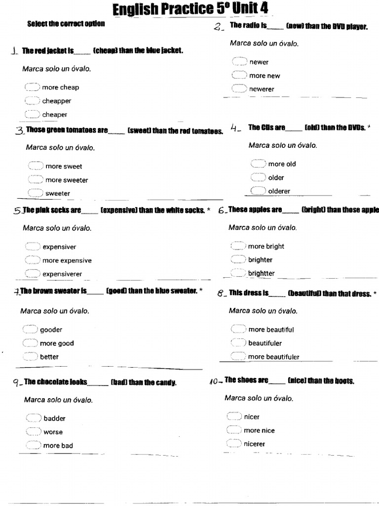 English Practice 5 Unit 4 | PDF