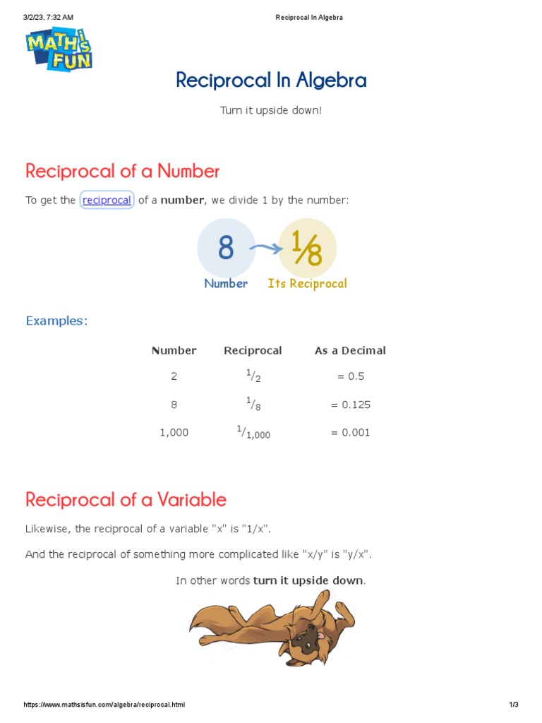 Reciprocal in Algebra | PDF | Mathematics | Abstract Algebra