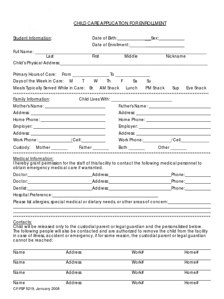 Childcare Application Form | Download Free PDF | Child Care | Legal ...