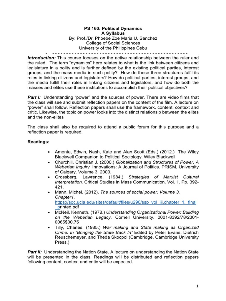 160 Syllabus | PDF | Political Science