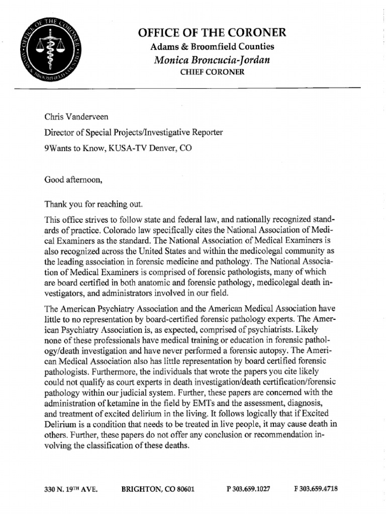 Adams & Broomfield Counties Office of The Coroner Response | PDF