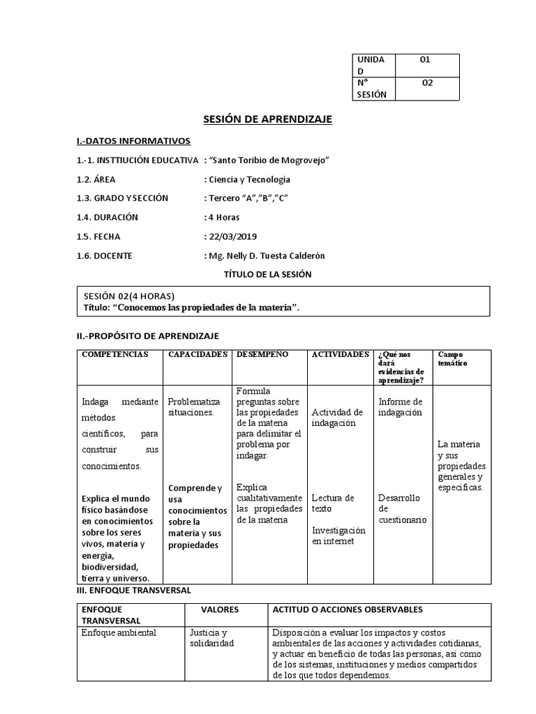 Sesion de Aprendizaje N°02 | PDF | Densidad | Importar
