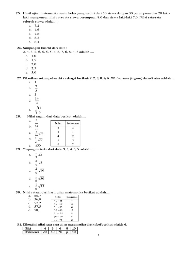 Latihan Statistika Kelas 12 | PDF