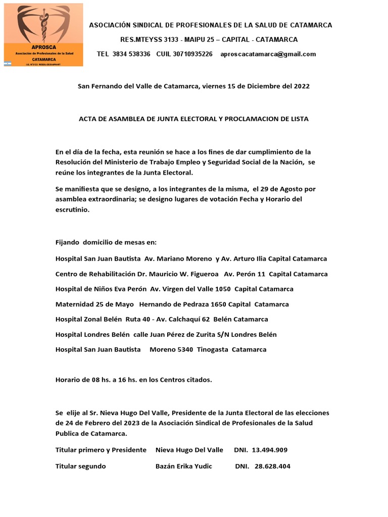 Acta de Proclamacion de Lista Por La Junta | PDF | Gobierno | América del Sur