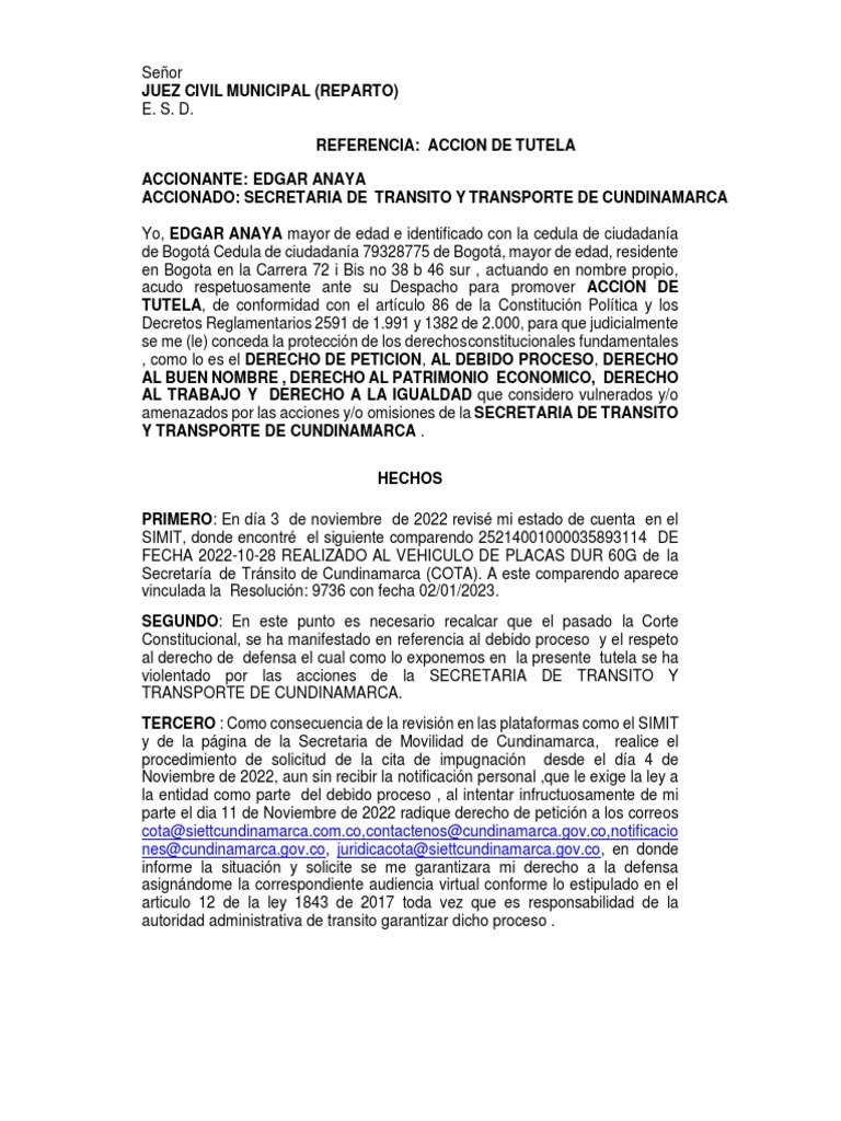 TUTELA EDGAR ANAYA Cota Con Anexos | PDF