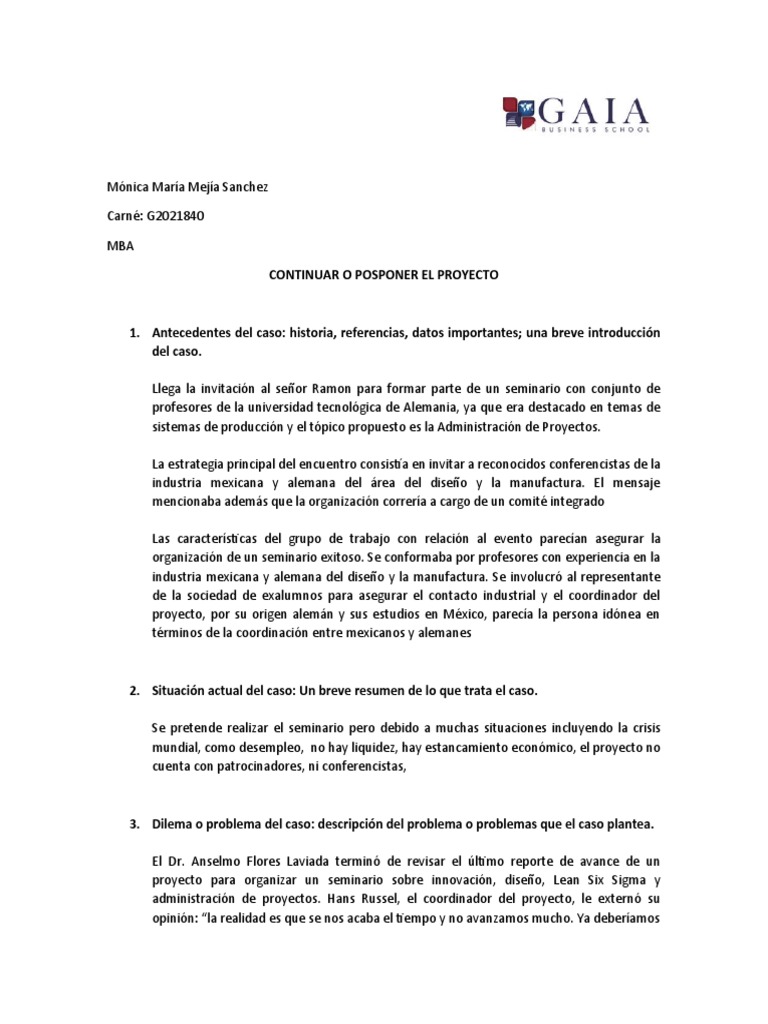 Seminario de Proyectos: Cancelar o Posponer | PDF | Economias