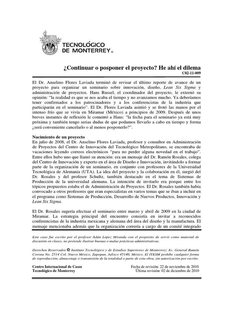Caso Continuar o Posponer El Proyecto | PDF | México | Alemania
