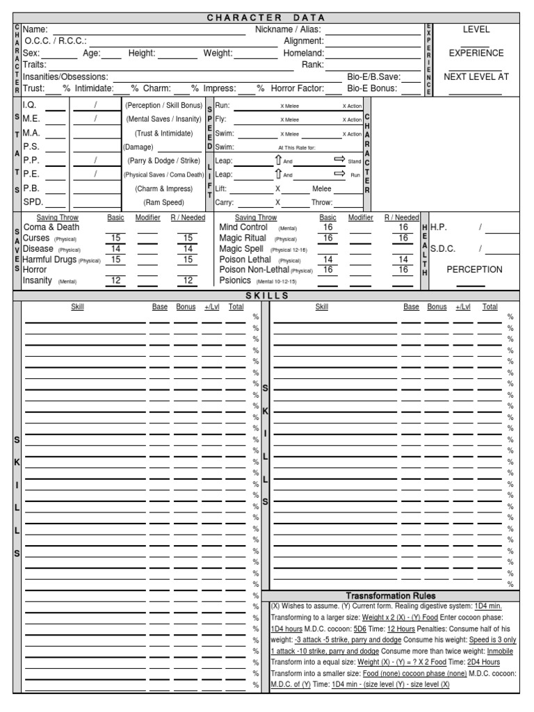 Metamorph Character Sheet | PDF