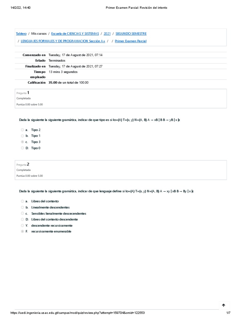 Primer Examen Parcial - Revisión Del Intento | PDF | Compilador ...