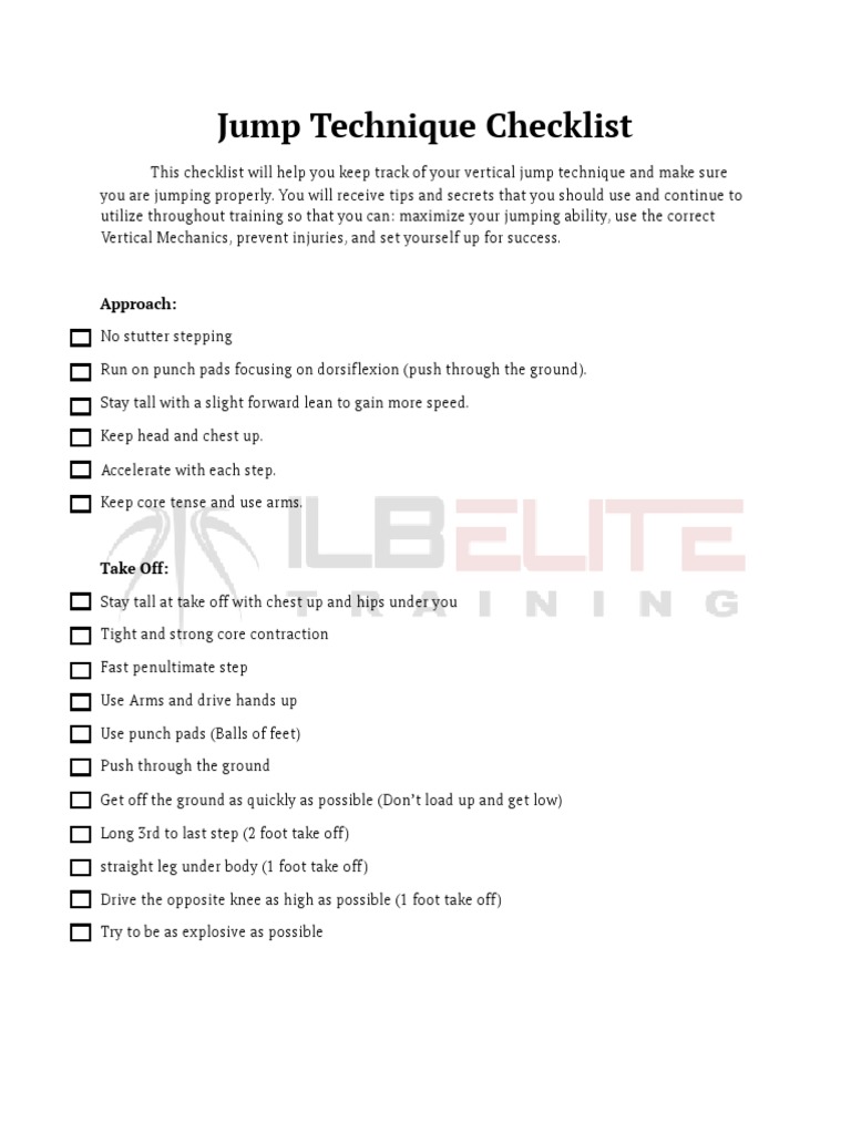 Vertical Jump Technique Checklist | PDF